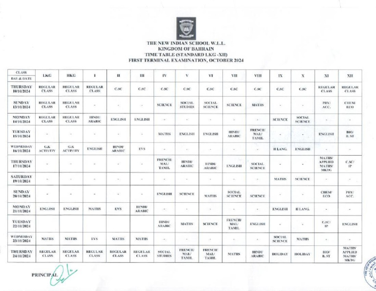 Time Table - LKG - Xii | PDF
