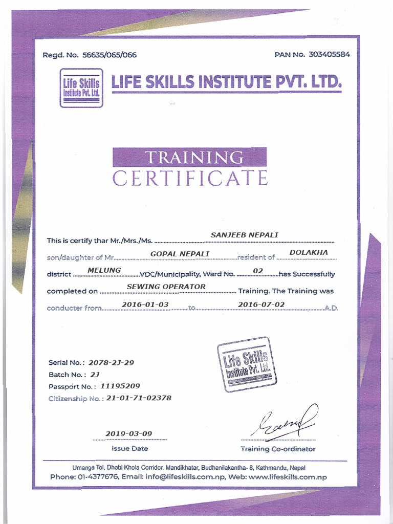 Sanjeeb Nepali-Training Certificate | PDF