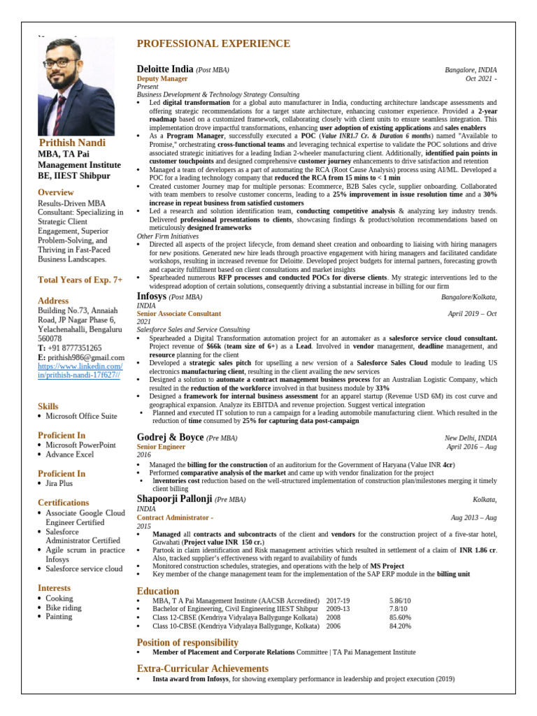 Prithish Nandi - Resume | PDF | Business