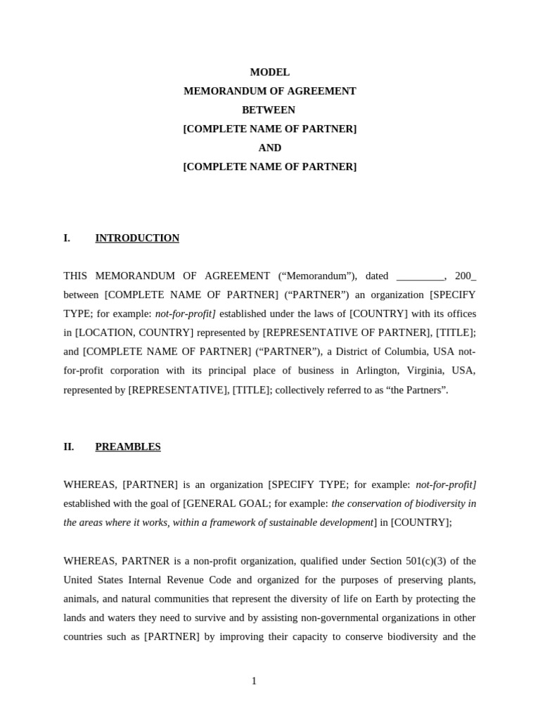 MOU - Template Edited | PDF | Conservation Biology | Partnership