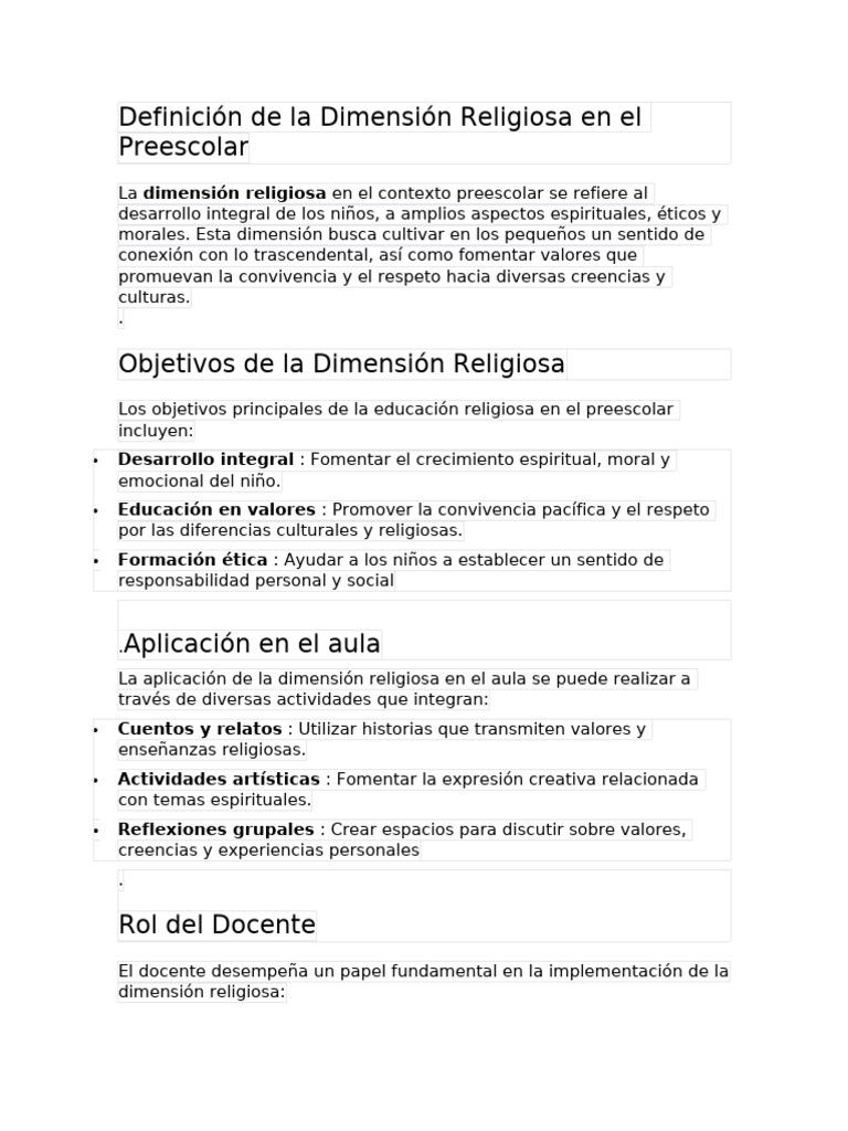 Definición de La Dimensión Religiosa en El Preescolar | PDF | Educación ...