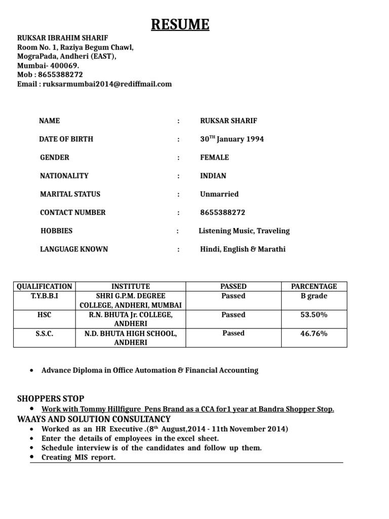 Ruksar Resume Updated | PDF | Computing | Business
