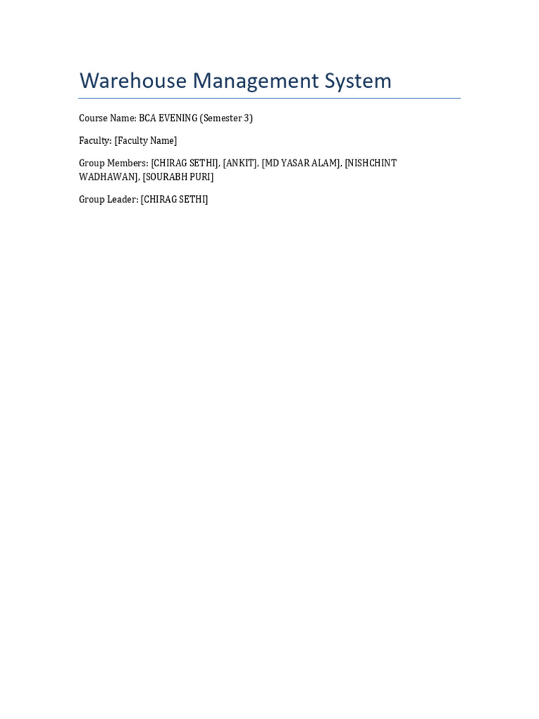 Warehouse Management System Project Report | PDF | Databases | Warehouse