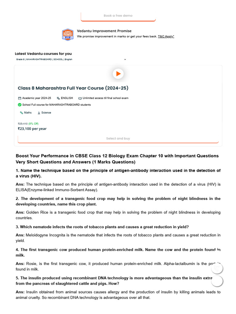 CBSE Class 12 Biology Chapter 10 - Biotechnology and Its Applications ...