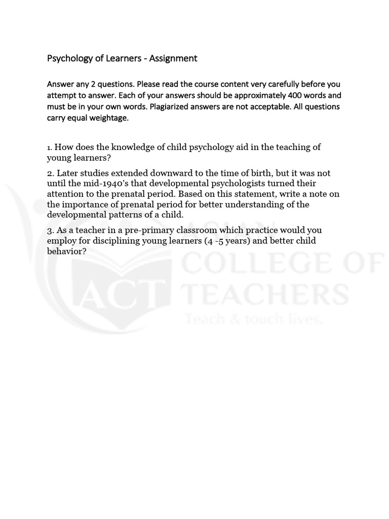 Psychology of Learning Assignment (1) Watermark (1) 4 | PDF