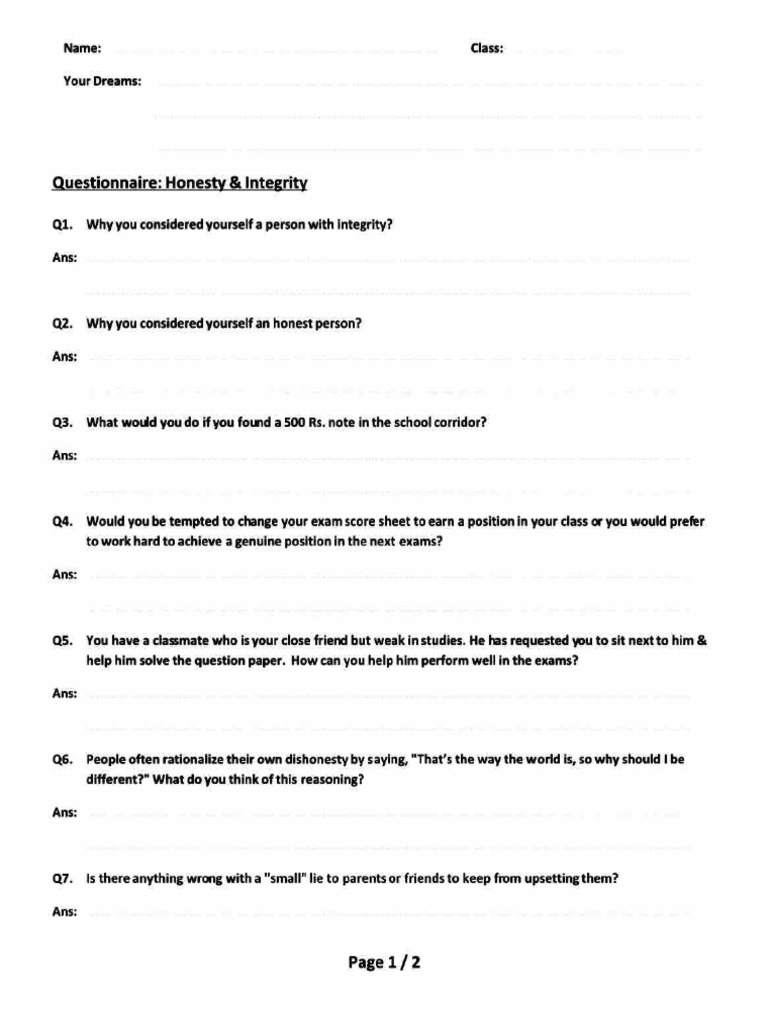 Honesty and Integrity Questionnaire | PDF