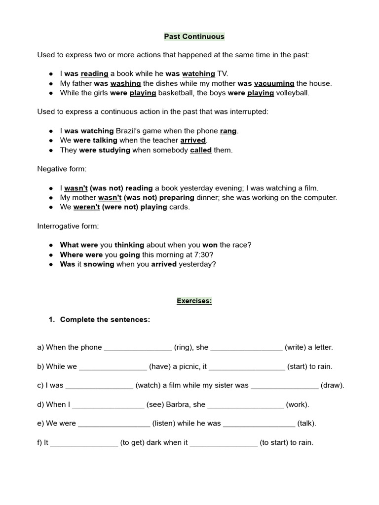 LESSON 12 - past continuous | PDF