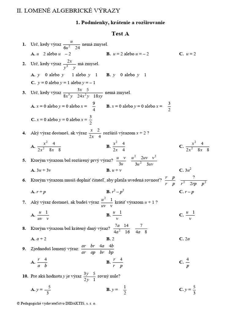 2 Lomene Algebricke Vyrazy | PDF