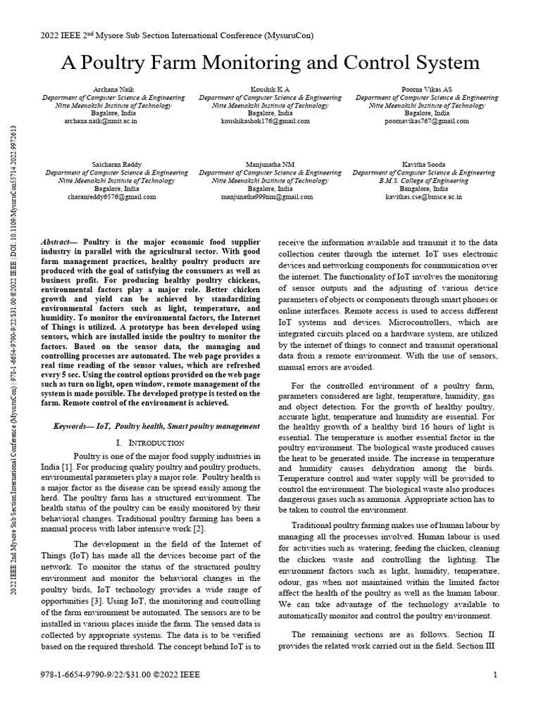 Smart Poultry Farm Monitoring System | PDF | Internet Of Things | Sensor