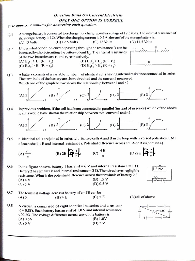Current Electricity Question Bank | PDF | Voltage | Series And Parallel ...
