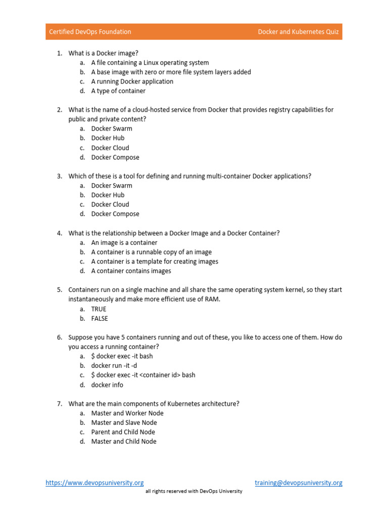 Docker And Kubernetes Quiz Pdf Software Engineering System Software