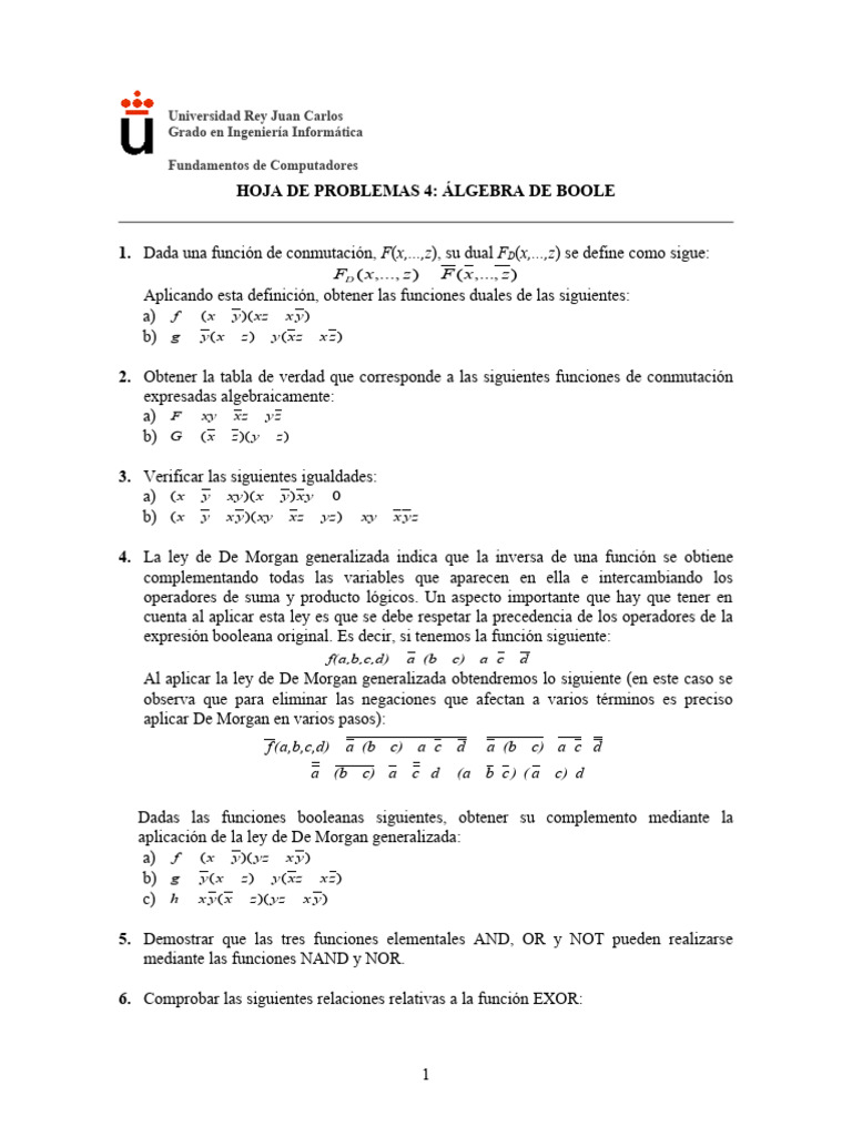 Tema04 Ejercicios | PDF | Álgebra de Boole | Enseñanza de matemática