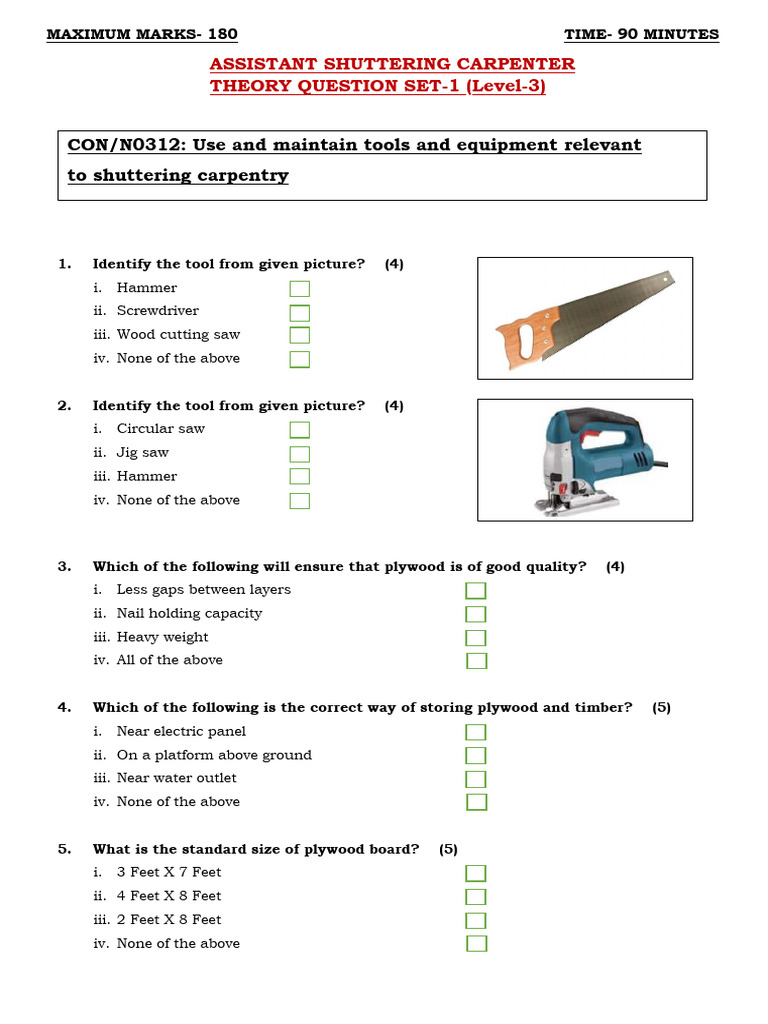 Assistant Shuttering Carpenter Set 1 | PDF | Scaffolding | Carpentry