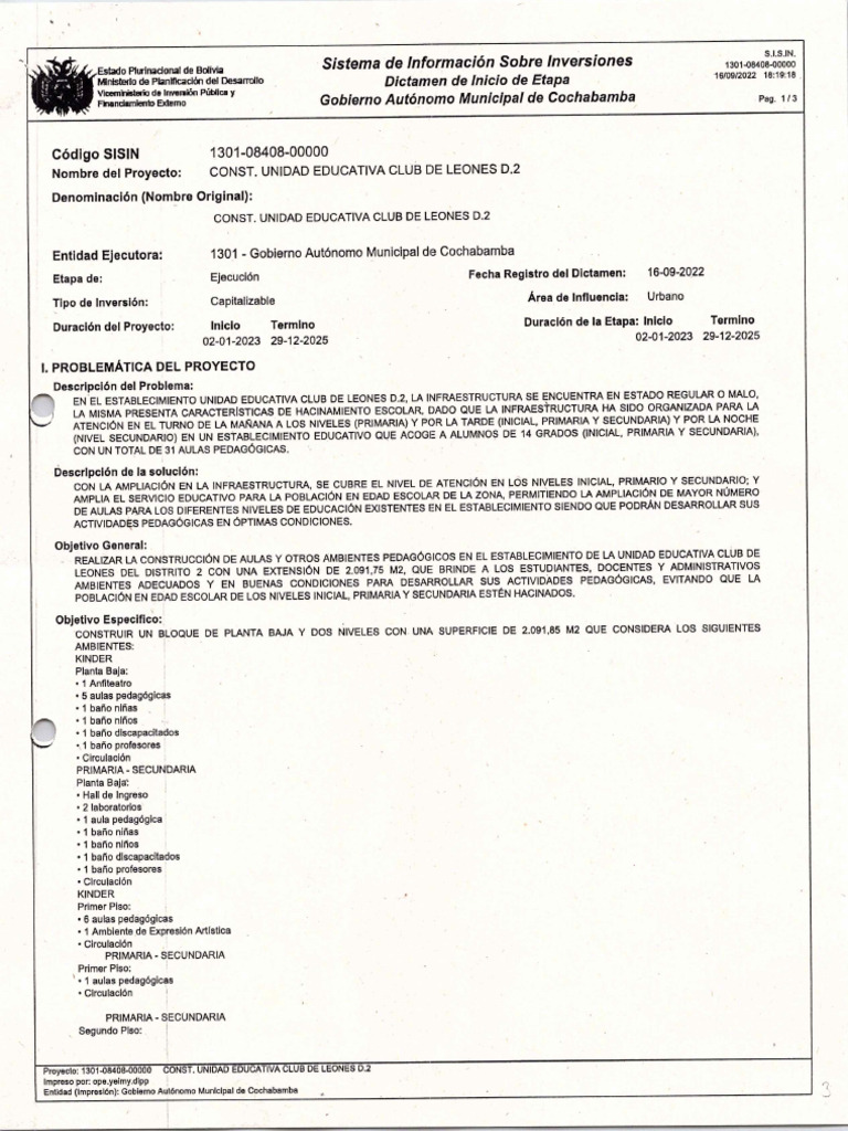 P.3 Dictamen de Inicio en Sisin | PDF