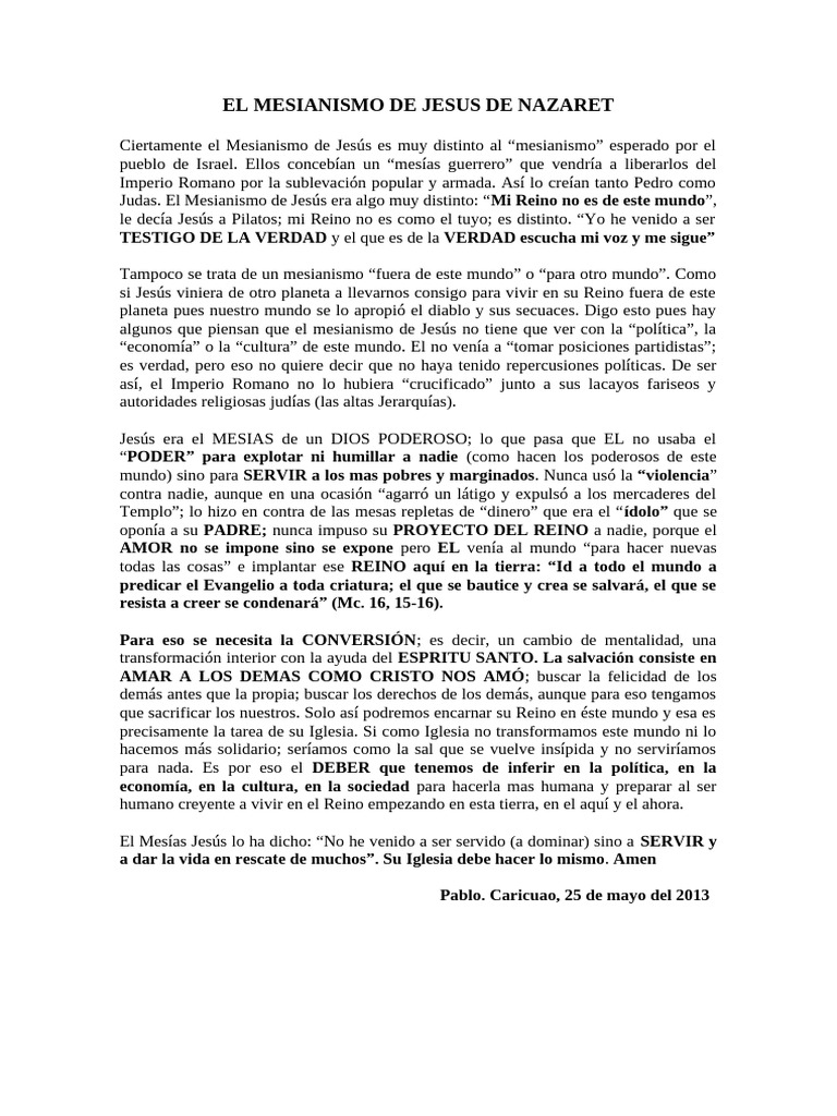 EL MESIANISMO DE JESUS DE NAZARET | PDF | Jesús | Mesías