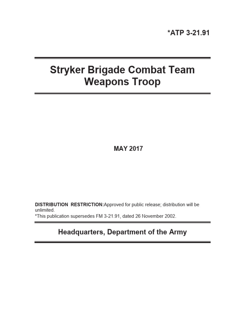 ATP 3-21.91 Stryker Brigade Combat Team Weapons Troop | PDF | Military