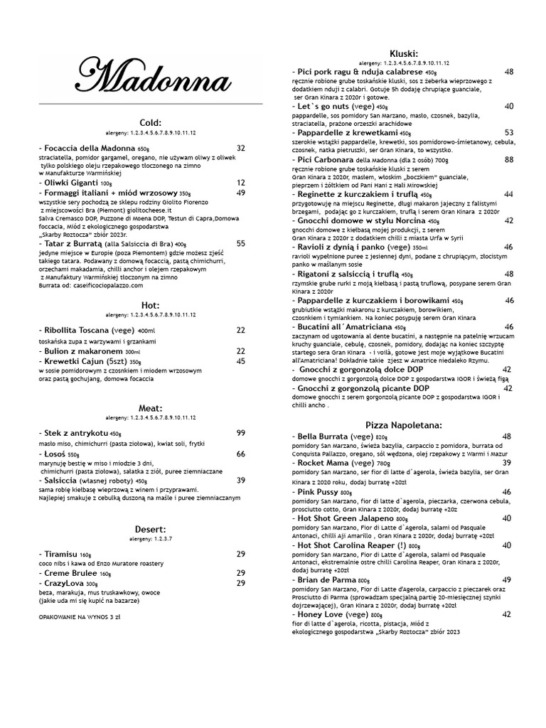 Madonna Menu | PDF