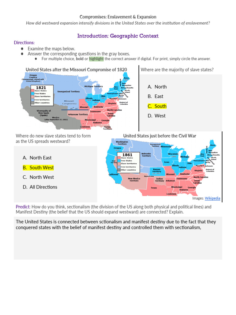 Westward Expansion & Slavery Divisions | PDF | Slavery In The United ...