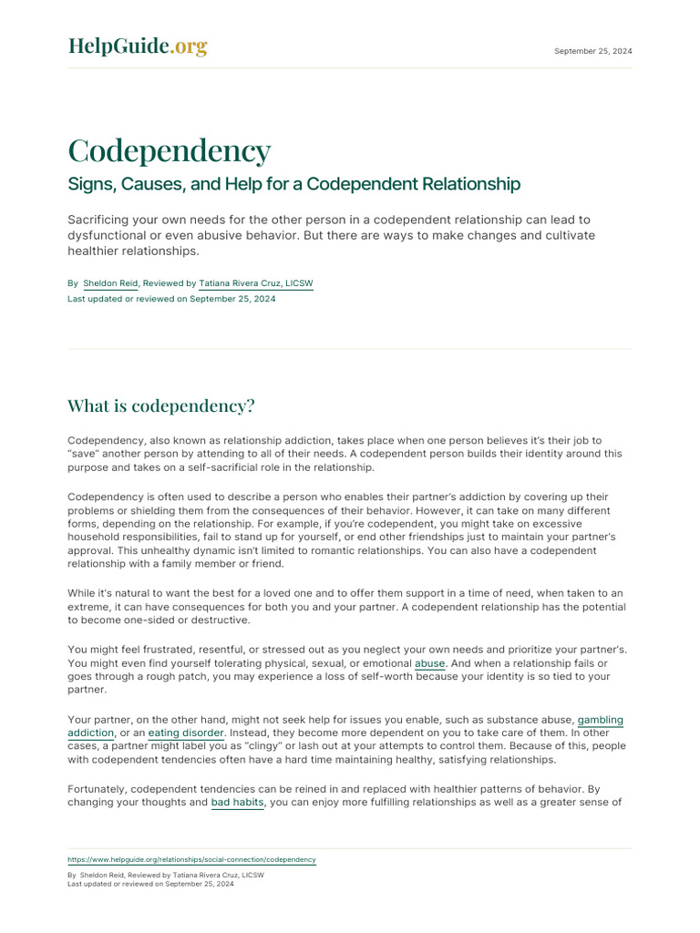 Codependency Signs, Causes, and Help For A Codependent Relationship | PDF | Attachment Theory ...