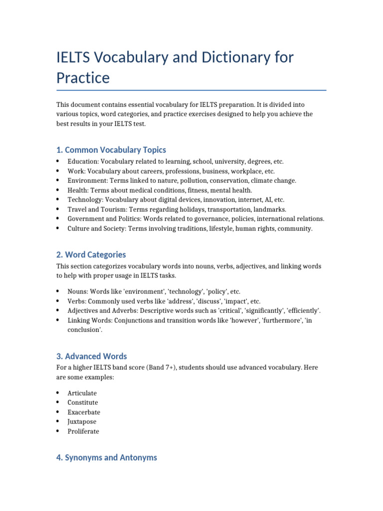 IELTS Vocabulary Practice | PDF | Vocabulary | Word
