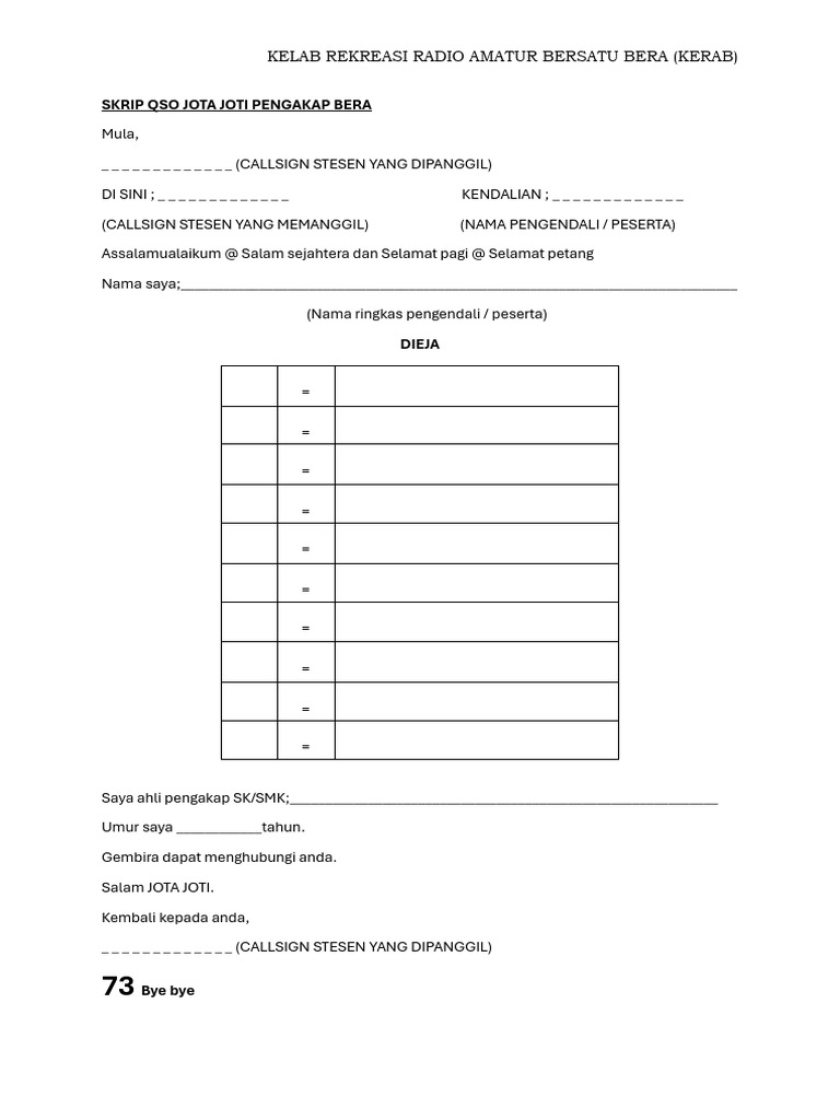 Skrip QSO JOTA JOTI Pengakap Bera | PDF