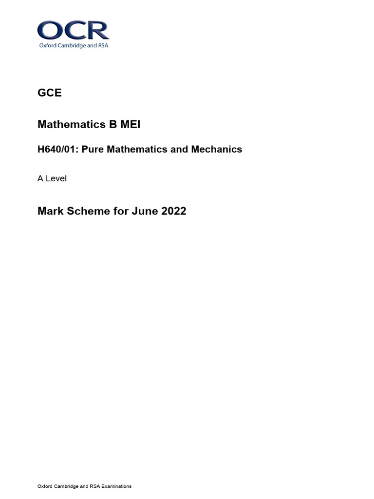H640/01 Mark Scheme June 2022 | PDF | Mathematics