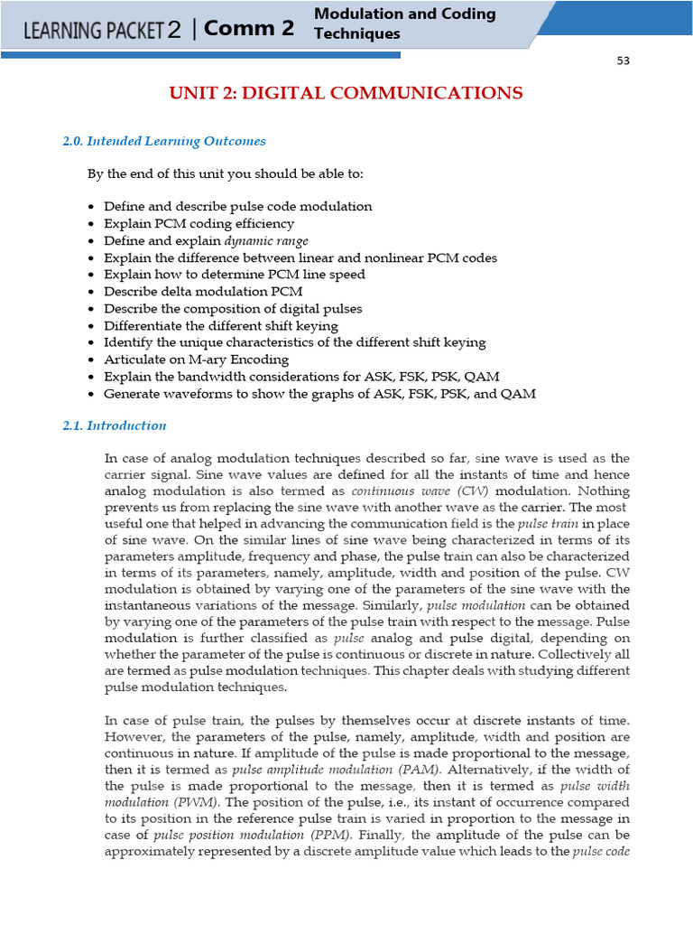 Unit 2 Digital Communications | PDF | Modulation | Detector (Radio)