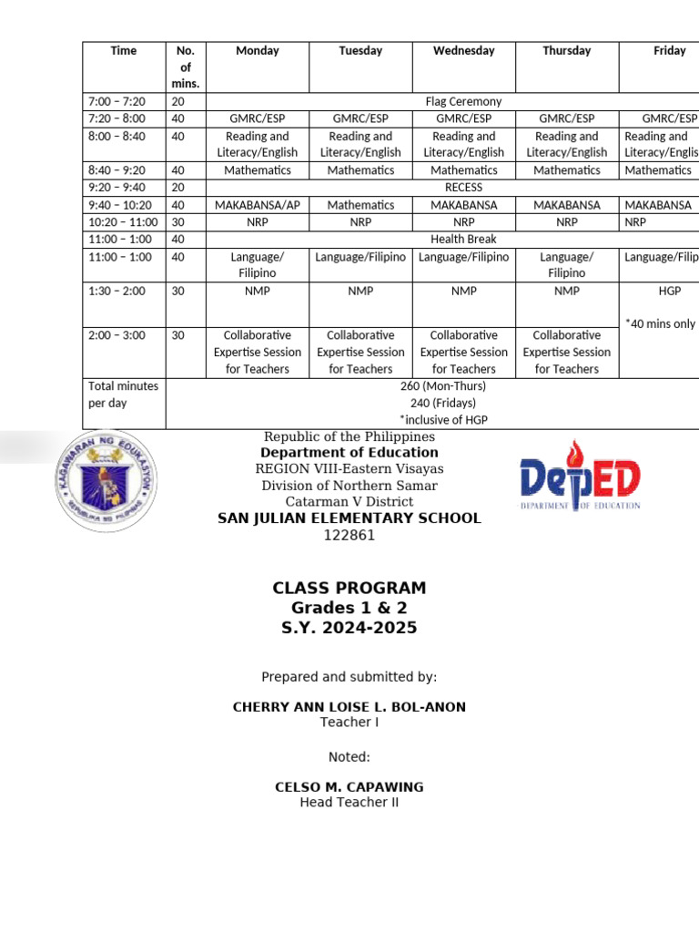 Classroom Program Matatag Curr | PDF