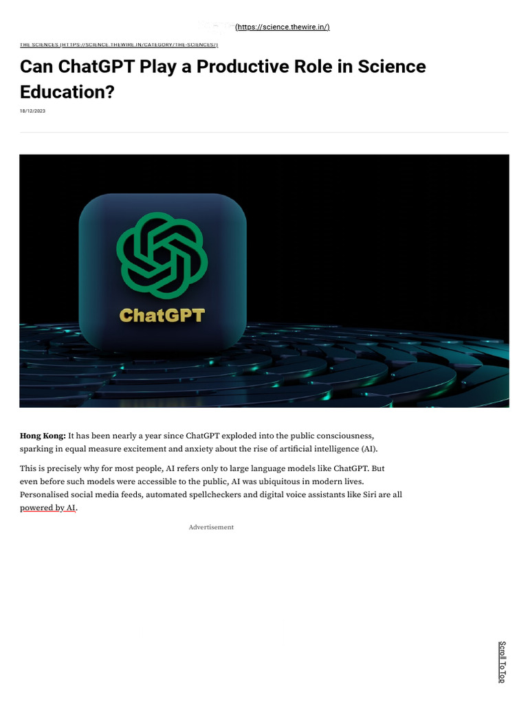 Can ChatGPT Play A Productive Role in Science Education - The Wire Science | PDF | Science ...