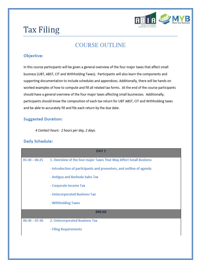 Tax Filing Course Outline UPDATED | PDF