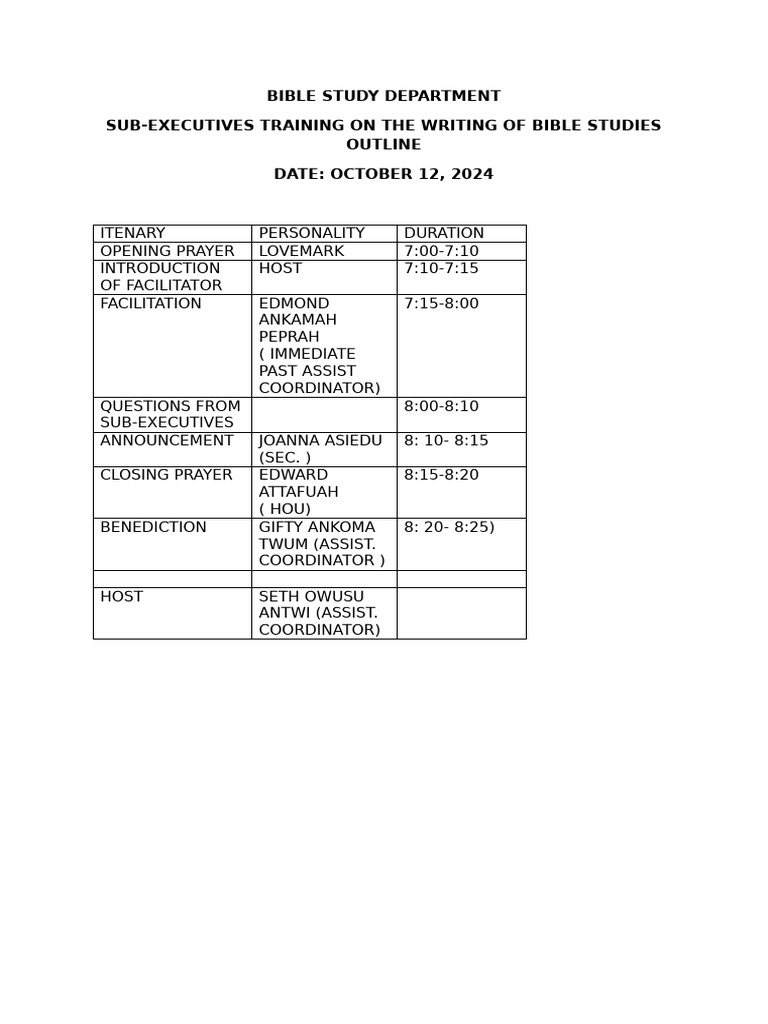 Program Outline (Bible Studies Outline Training) | PDF