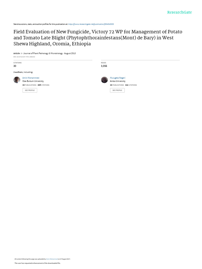 Evaluation of Fungicide Againest Potato and Tomato Late Blight | PDF | Plants | Botany