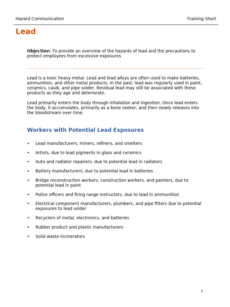 Lead Hazard Communication Training | PDF | Lead | Personal Protective ...