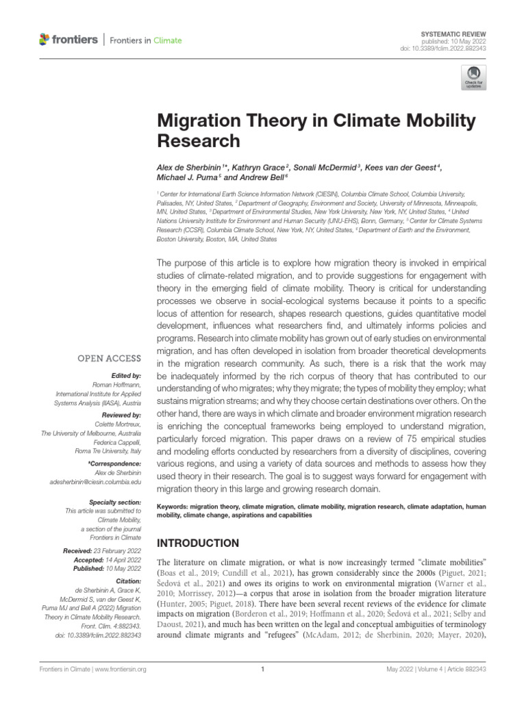 Migration Theory in Climate Mobility Research | PDF | Human Migration ...