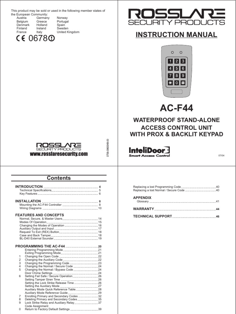 Rosslare Acf44 Manual | PDF | Power Supply | Switch