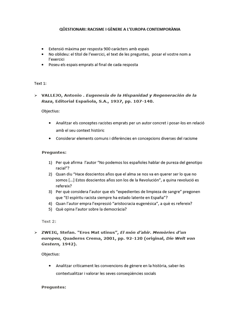 QÃ Estionari Racisme Gã Nere IH 2023-2024 | PDF