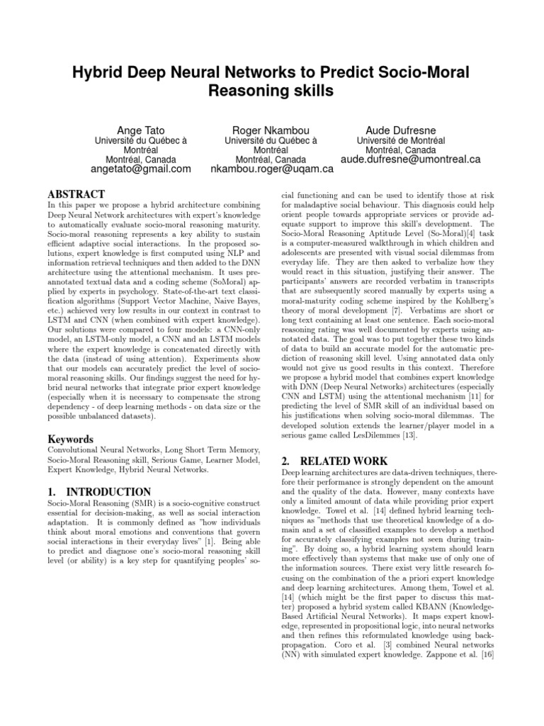 Hybrid Deep Neural Networks To Predict Socio-Moral Reasoning Skills | PDF | Deep Learning ...