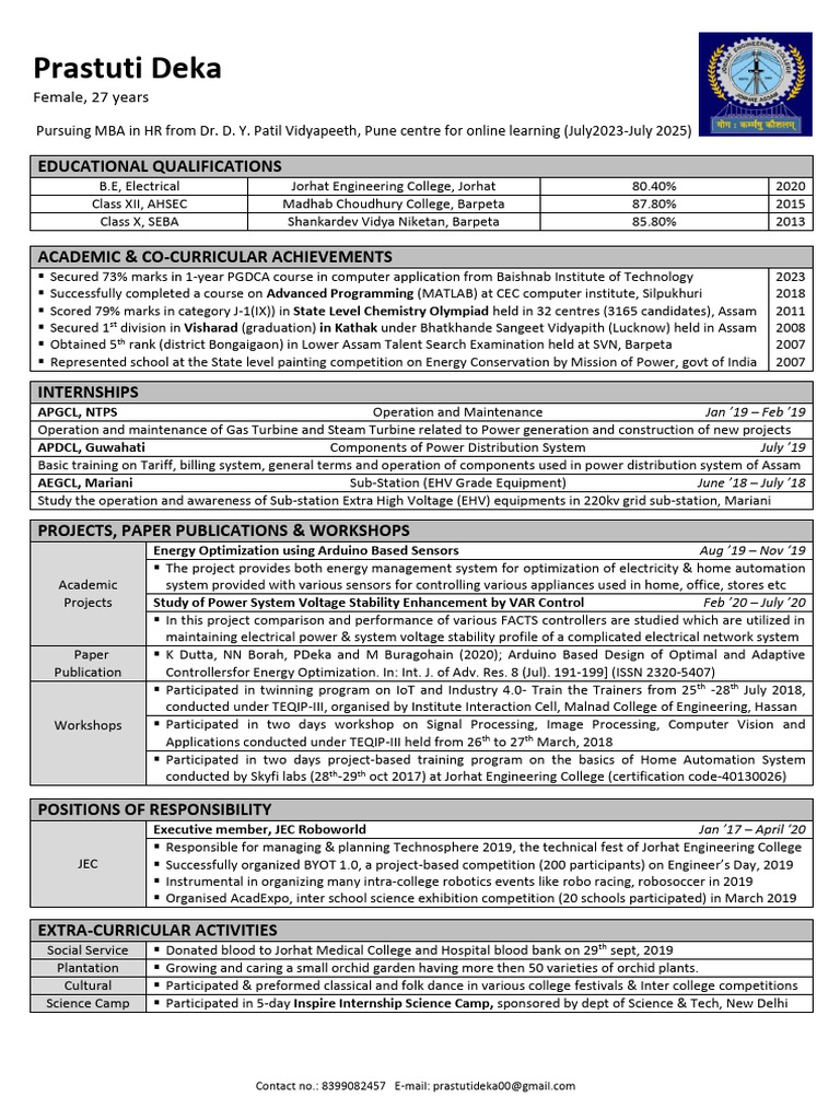 Prastuti CV 2 | PDF | Electrical Engineering | Engineering