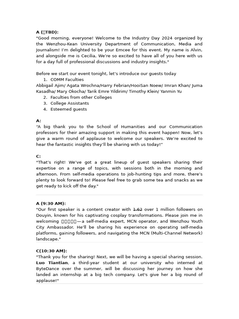 Industry Day Host Script 1 | PDF