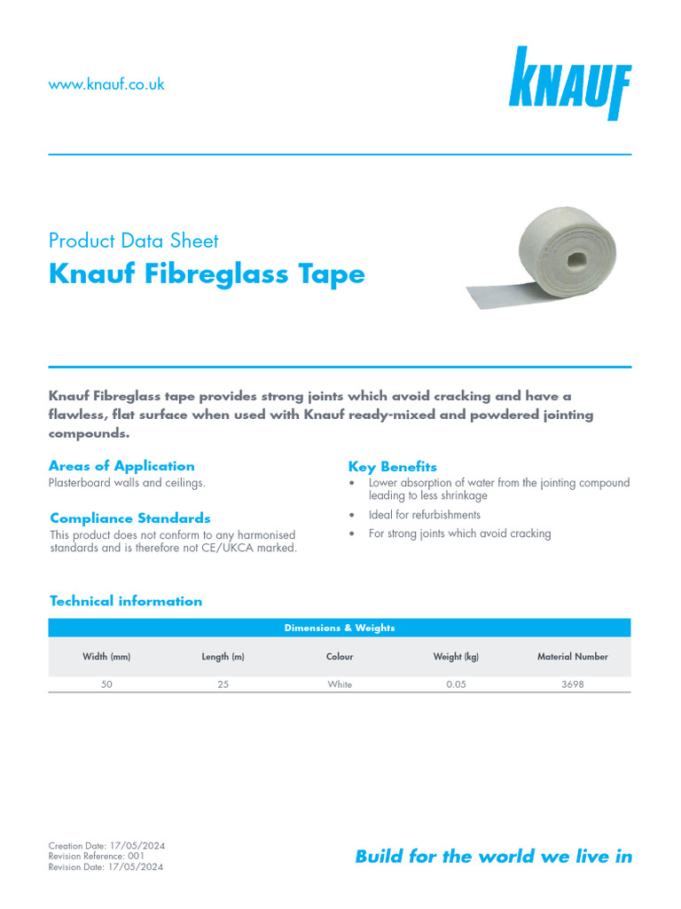 Knauf Fibreglass Tape Product Data Sheet | PDF | Drywall | Secondary ...