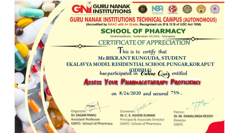 Certificate For For "Guru Nanak Institutions Tec... " | PDF