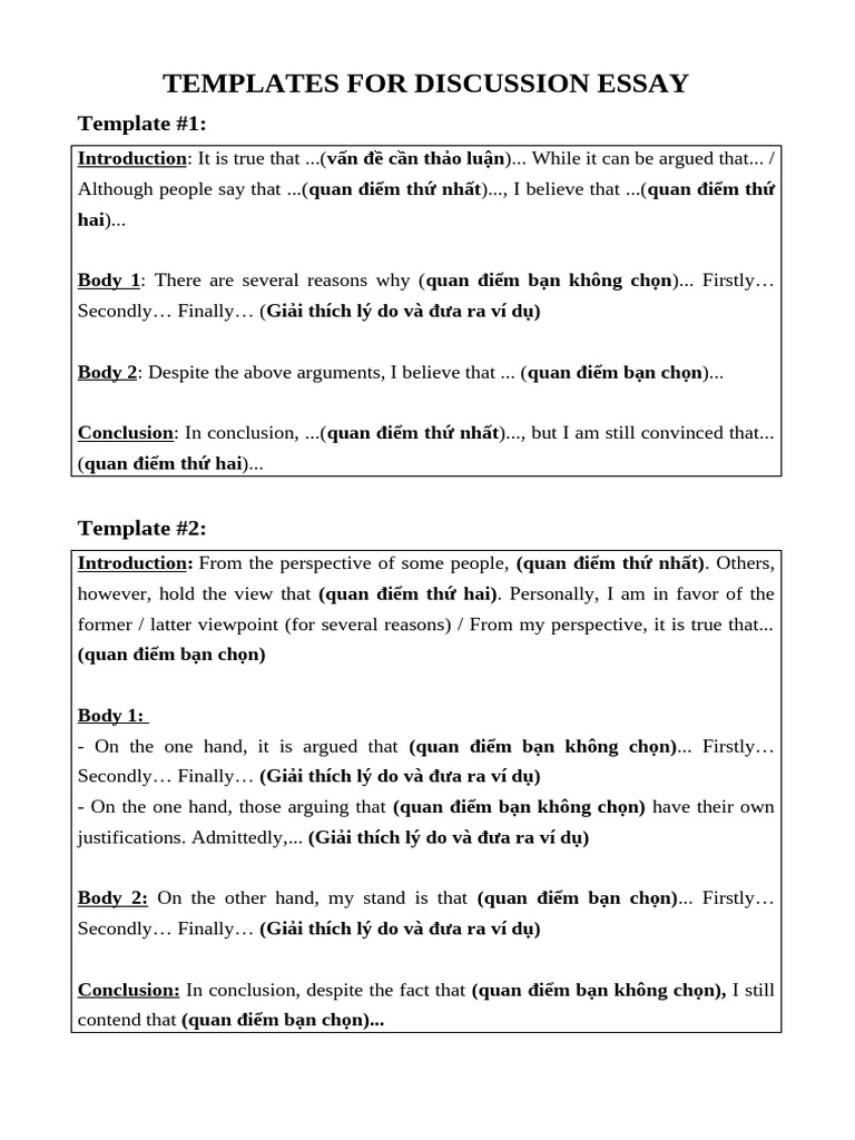Templates For Discussion Essay | PDF