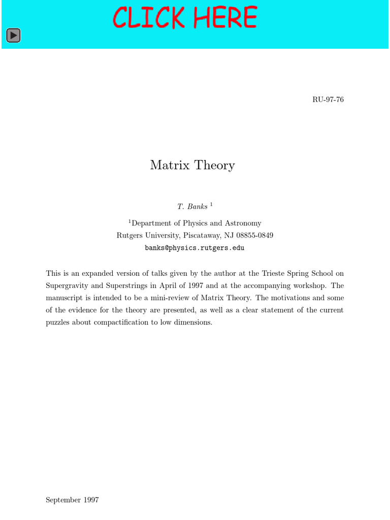 Matrix Theory - (JNL Article) - T. Banks | PDF | String Theory | Gauge Theory