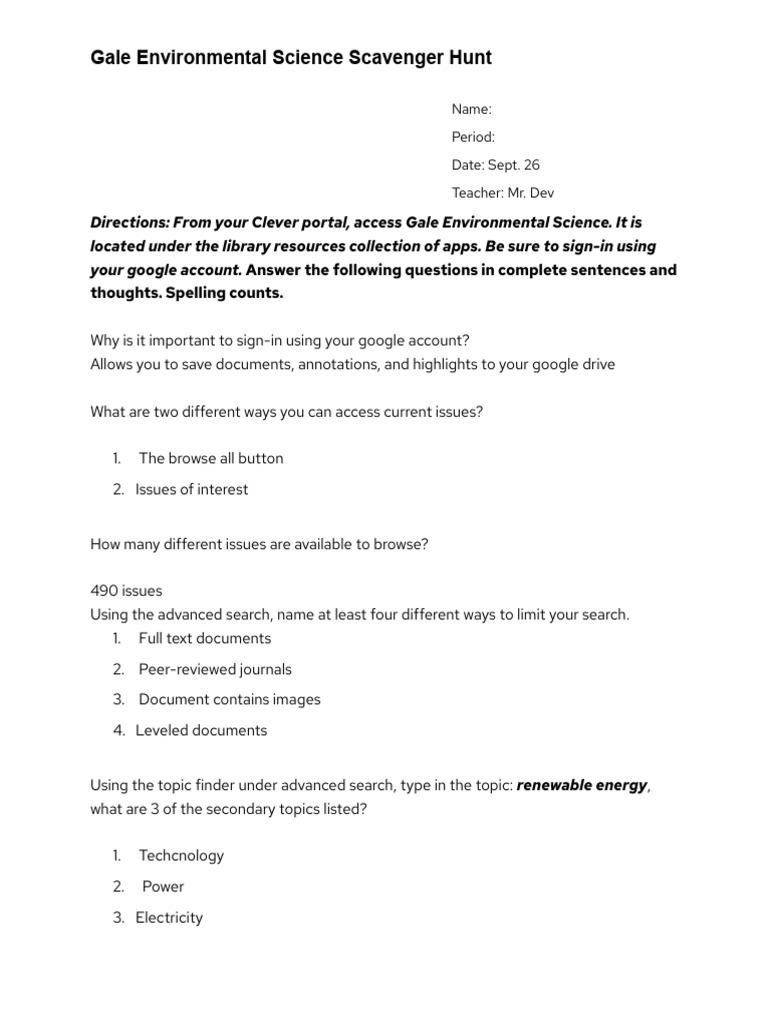 Gale Environmental Science Scavenger Hunt-1 | PDF | Foreign Language ...