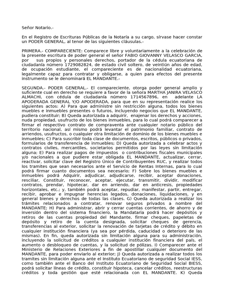 Poder General Notarial en Ecuador | PDF | Queja | Seguro