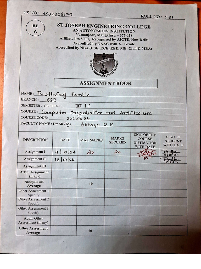 COA-assignment2 USN CS177 | PDF