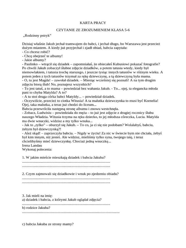 Czytanie Ze Zrozumieniem Kl. 5-6 | PDF