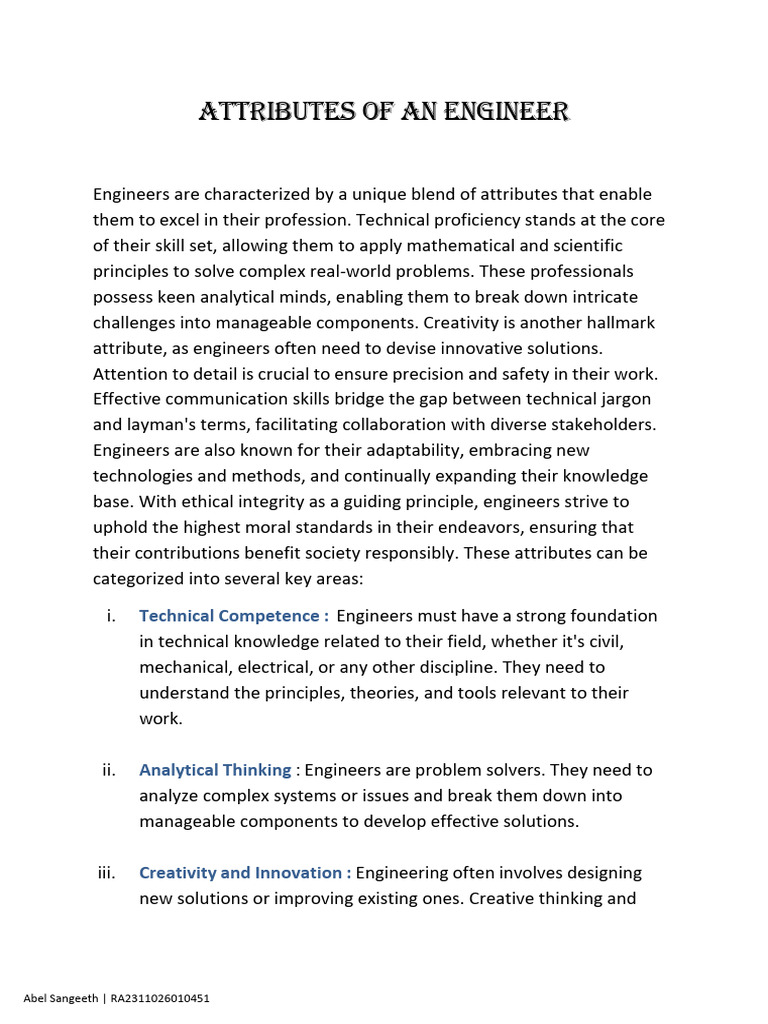 Attributes of An Engineer | PDF | Engineering | Engineer