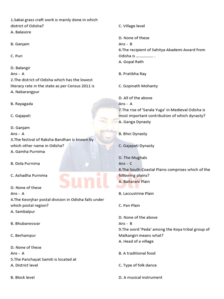 Odisha GK Mixed MCQ Part - 11 | PDF