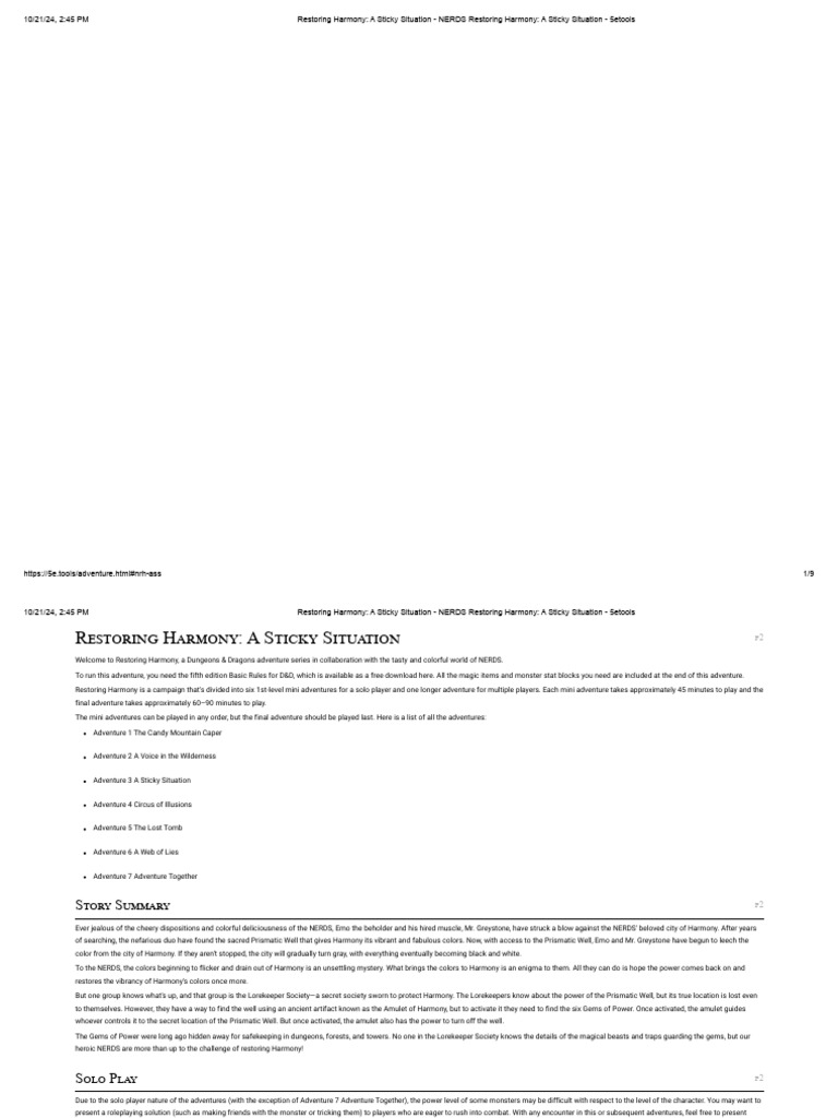 Restoring Harmony - A Sticky Situation - NERDS Restoring Harmony - A ...